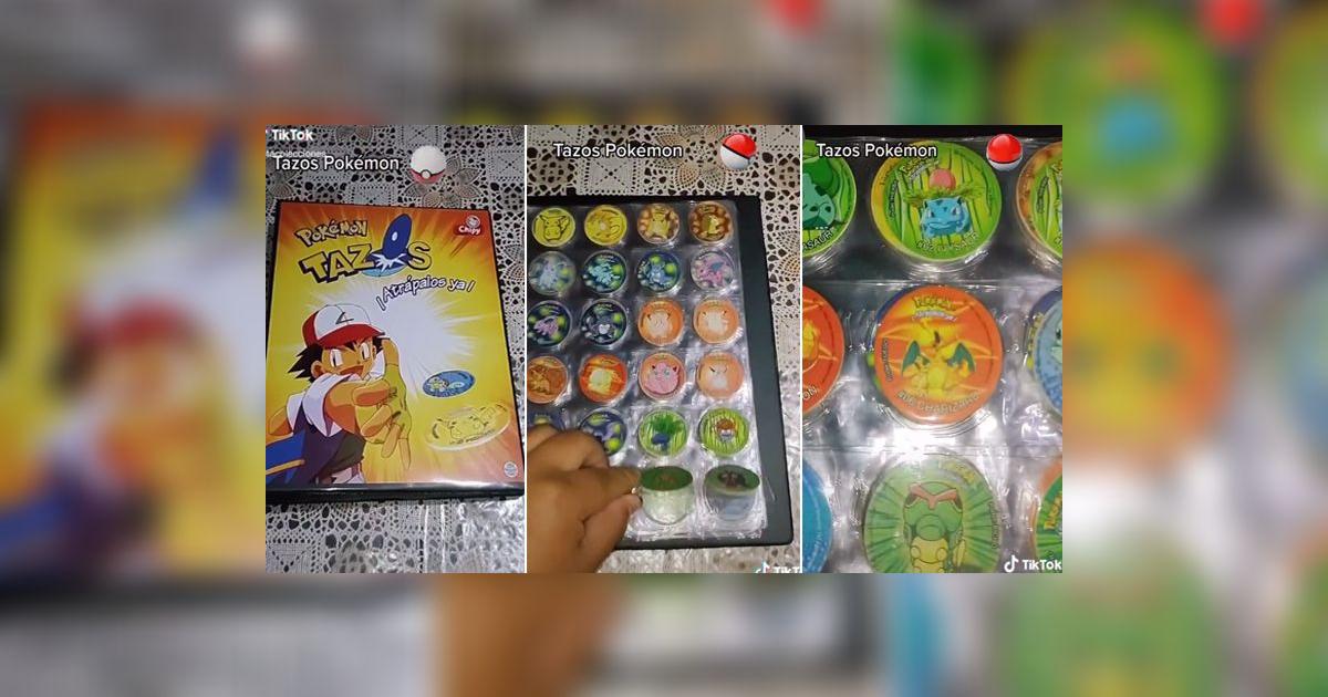¡Directo en la infancia! Joven muestra su colección de tazos de Pokémon