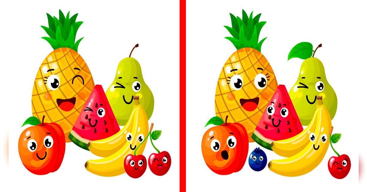 ¿Podrás encontrar las 6 diferencias entre las frutas? Supera este reto ...