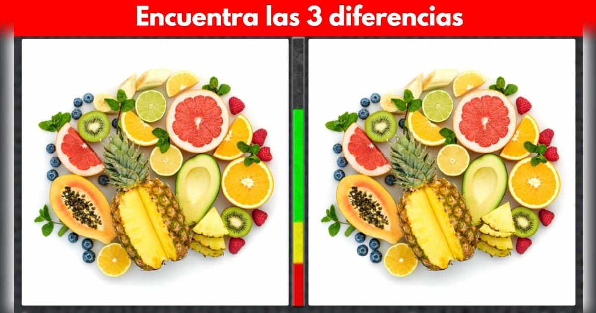 Encuentra las 3 diferencias entre las frutas: el 2 % lo logró en 8 segundos