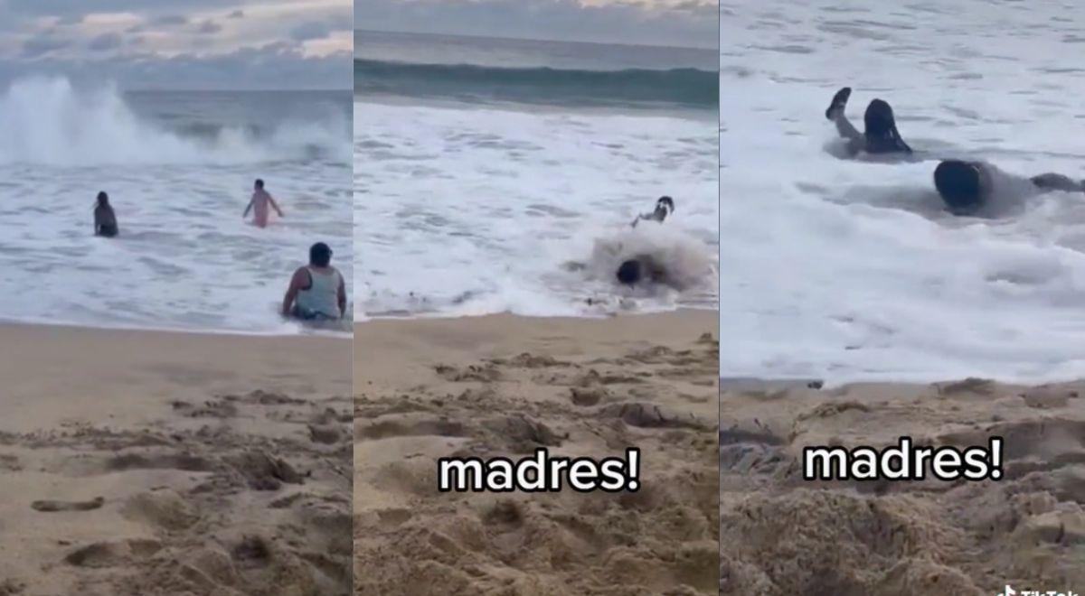 Mujer fue revolcada por las olas en la orilla de la playa y usuarios ...