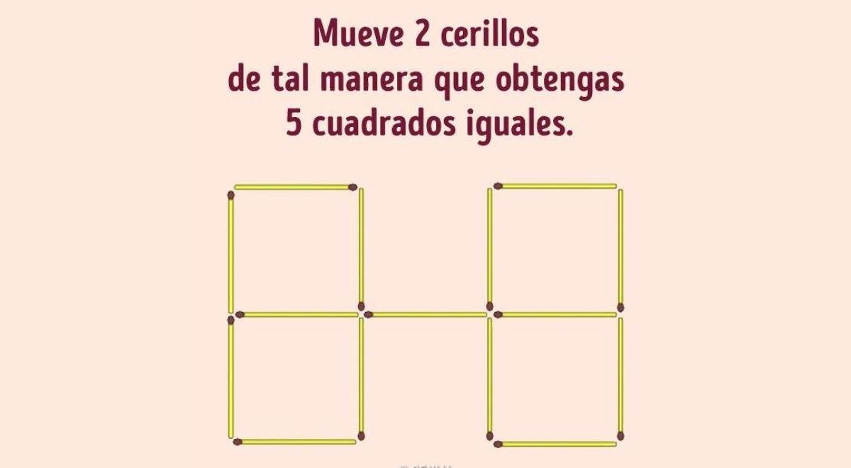 ¿Podrás formar 5 cuadrados moviendo 2 cerillas? Solo un GENIO superó ...