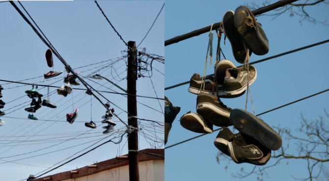 ¿Zapatillas colgando en los cables de los postes? La respuesta es más ...